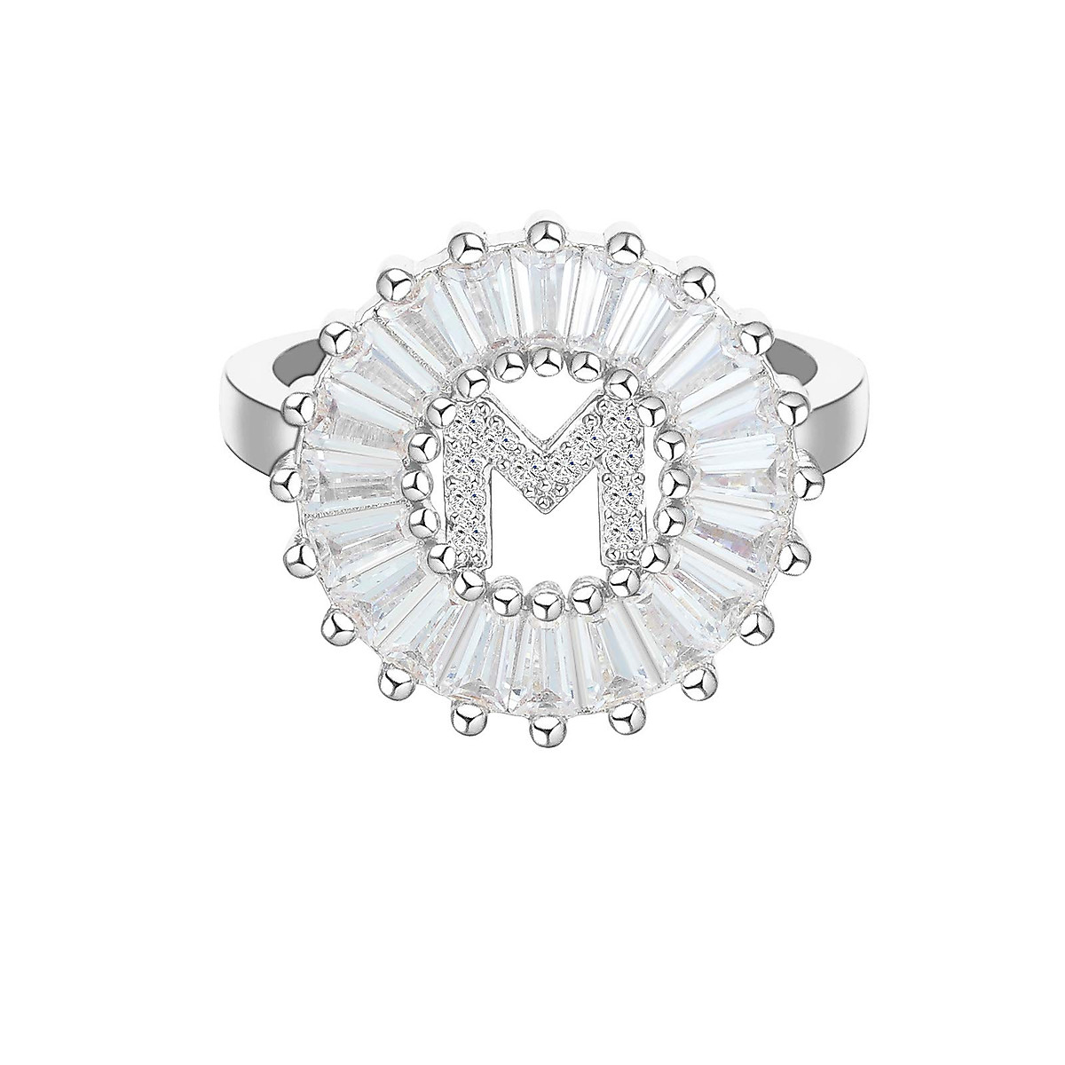 COTTVOTT Initial Letter Knuckle Ring Charm A-Z Alphabet Adjustable Open Rings for Women (M, Silver Color)