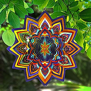 Fonmy Mandala Wind Spinner Lucky Star Worth Gift Indoor Outdoor Garden Decoration Crafts Ornaments 12 inch Multi Color Stainless Steel Wind Spinners