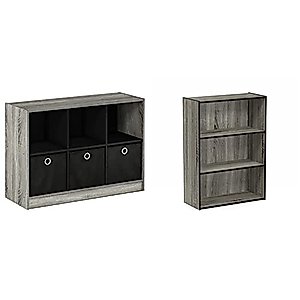 Furinno Pasir 3-Tier Open Shelf Bookcase, French Oak Grey & Basic 3x2 Bookcase Storage, 3 X 2, French Oak Grey/Black