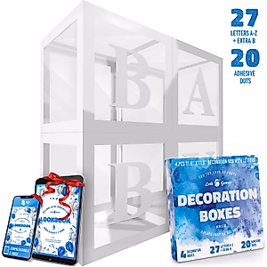 Transparent Balloon Boxes With 27 Letters - Baby Shower Decorations For Baby Boy Or Girl - 1st Birthday, Bridal Shower, Gender Reveal Party Decoration Balloon Box - Reusable Favors In Giftbox
