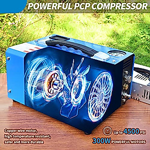 TOAUTO A1 PCP Air Compressor,4500Psi 30Mpa, Water/Oil-Free, One Button Start, Bursting disc, Powered by Car 12V DC or Home 110V AC with Adapter HPA Compressor for Paintball/PCP Rifle/Mini Scuba Tank
