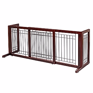 Bonnlo Free Standing Pet Gates for Dogs Indoor Dog Fence, Solid Wooden Dog Gates for The House,Doorways and Stairs, Doggie Gates for Indoors Adjustable from 40" to 71" Wide
