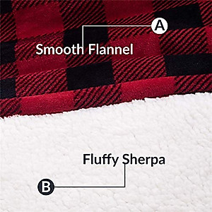 FLYCHEN Blanket Hoodie Blanket Oversized Wearable Sherpa Hoodie with 2 Pockets Red Plaid