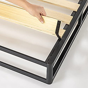 MELLOW 7.5 Inch Metal Box Spring Mattress Foundation with Wood Slats and Fabric Cover, Queen, White