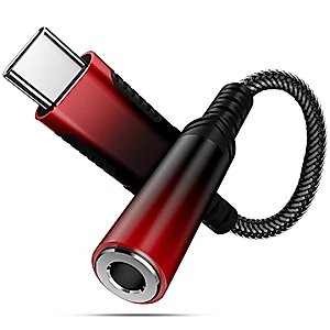 USB Type C to 3.5mm Audio Adapter for iPhone 15 Pro Max Motorola Edge+,Male to Female Nylon Cable to 3.5mm Aux Jack Audio Dongle Cord for Google Pixel 8 7 7A 6 Samsung Galaxy S23 S23 S22 S21 FE Red