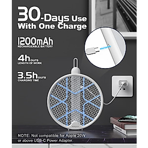 MOSQZAP Electric Fly Swatter 2 Pack, Foldable Bug Zapper Racket USB Rechargeable Fly Zapper Mosquito Zapper Racket w/Hands-Free & Handhold Modes, Outdoor/Indoor Killer for Flies, 3,500 Volt