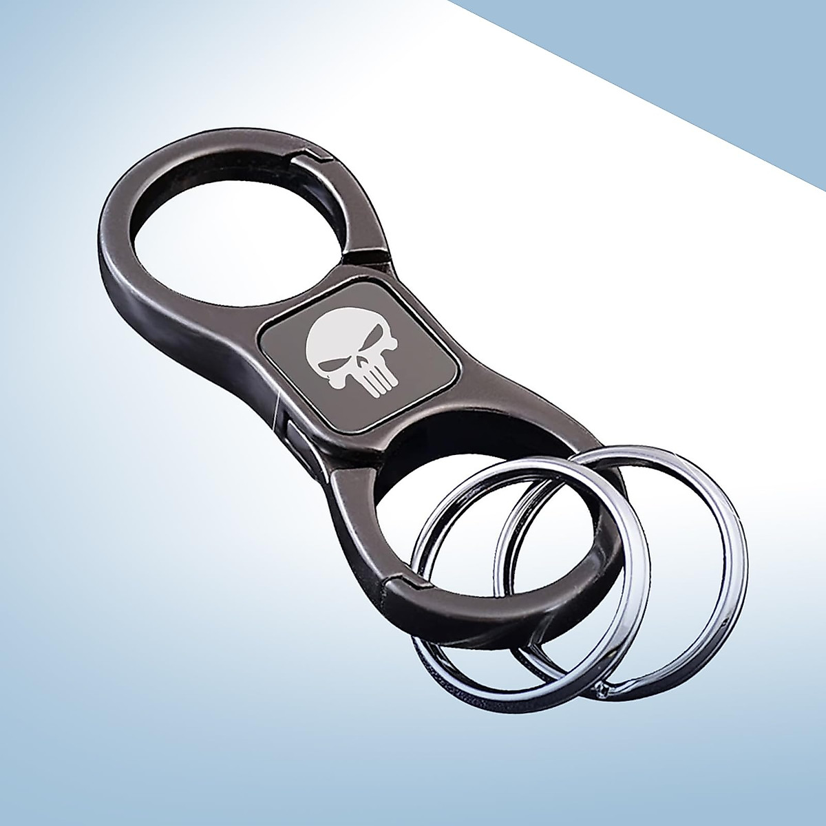 gunhunt 1 Pack Skull Key Chain, Key Chain with 2 Key Rings and Quick Release Zinc Alloy Detachable Key Chain (Black)