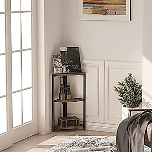 XRESLUCO Corner Shelf, 3-Tier Corner Bookshelf, 12 x 12 x 28.5 Inches Corner Shelf Stand for Living Room, Bedroom and Home Office, Easy to Assemble, Rustic Brown