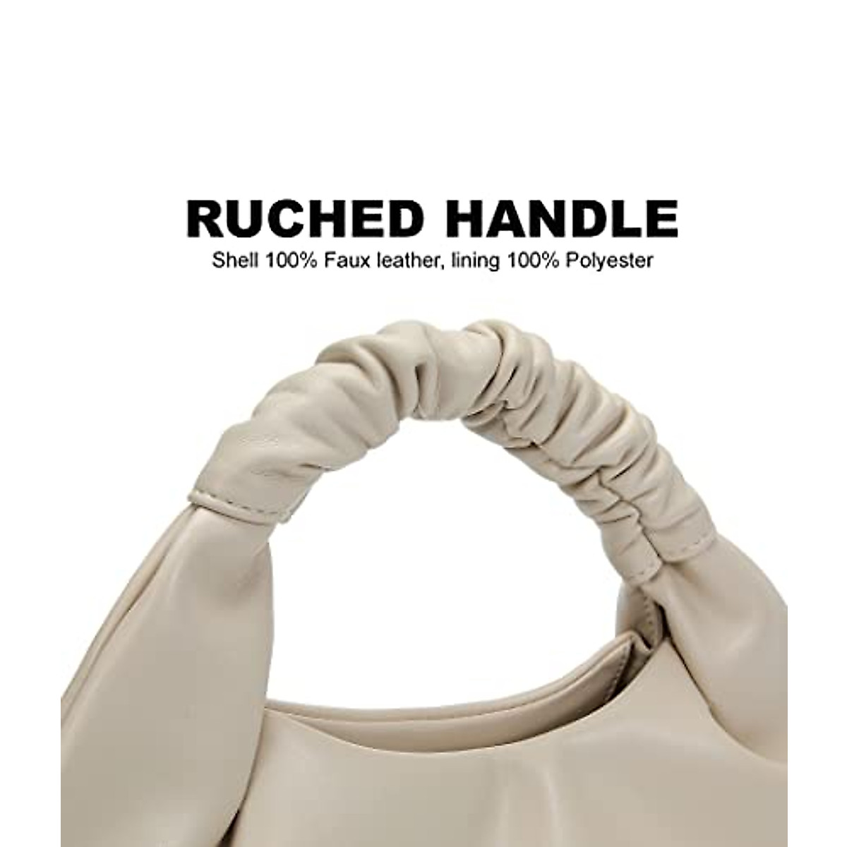 Pettata Chic Top Handle Bag for Women Small Ruched Hobo Handbag Beige Soft Faux Leather Tote Bags Purse