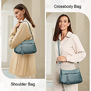 Over Earth Genuine Leather Handbags for Women Small Crossbody Purse Ladies Hobo Shoulder Bag(O111-2E Teal Blue)