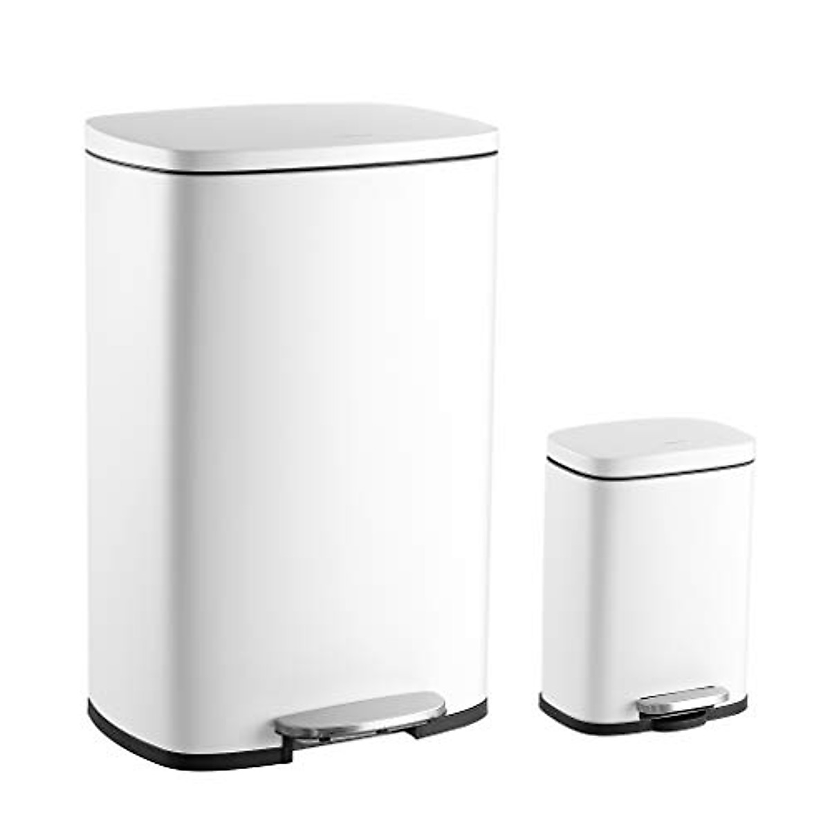 happimess HPM1006C Connor Rectangular Trash Can with Soft-Close Lid and Free Mini Trash Can, Modern Fingerprint Proof for Home, Kitchen, Office, Large:12.98 Gallon Small:1.3 Gallon, White