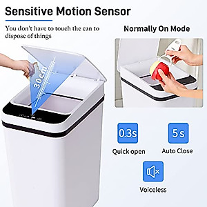 VIFVOR Automatic Bathroom Trash Can, Small Touchless Trash Can with Lid Motion Sensor Slim Trash Can 2.5 Gallon Waterproof Smart Electric Trash Can for Kitchen, Bedroom, Office, Toilet (White)