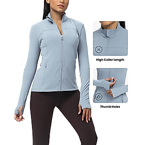 AVGO Workout Jackets for Women, Fleece Jackets Full Zip Long Sleeves Running Track Jacket with Pockets(Milk Gray,Small)