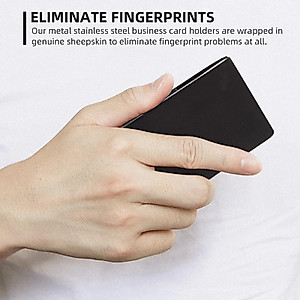 Business Card Holder-Stainless Steel Leather Card Holder, Card Holder for Women & Men, Professional Bussin Card Holder, Touch Magnetic Case, Suitable for Note Card, Business Card, Credit Card (Black)