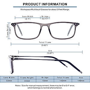 Superior Extremely Light Progressive Multifocus Reading Glasses Men, Skyoak Aluminum Arm TR90 Frame Blue Light Blocking Multifocal Computer Readers Spring Hinge No Line (for Mid-Near Range approx 3ft)