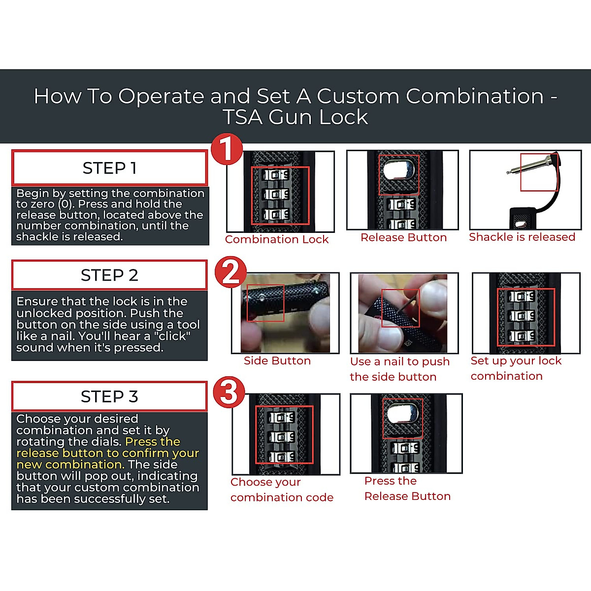 1x Black, 1x Red TSA Approved Tactical Gun Case Locks | Protective Rubber Sleeve & Cut-Resistant MonoShaft | Secure Single Shaft Padlock for Guns Luggage Rifles Pistols & Revolver Cases - Child Safe