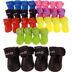 GabeFish Waterproof Silicone Small, Medium Dogs Rain Boots, Rainy Days Shoes for Dogs, Outdoor Puppy Paw Protector with Straps Red 2X-Large