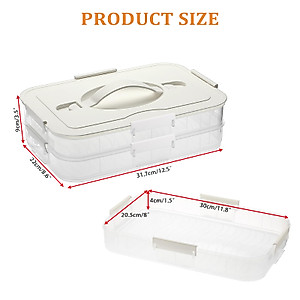 BTSKY Plastic Food Storage Container with lids, Dumpling Storage Box, Cookie Carrier Cookie Sheet with Lid, Portable Large Food Container for Snack, Fruit, Vegetables, Meat, Wontons(2-Layer, White)