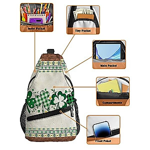 Sling Backpack, St. Patrick's Day Green Shamrocks Clover Southwestern Waterproof Lightweight Small Sling Bag, Travel Chest Bag Crossbody Shoulder Bag Hiking Daypack for Women Men