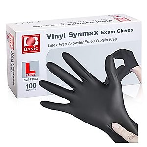 Disposable Medical Black Vinyl Exam Gloves Industrial Gloves - Latex-Free & Powder-Free 100PCS (BK-Large)