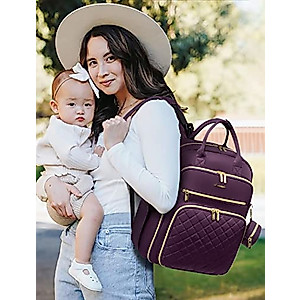 LOVEVOOK Diaper Bag Backpack, Quilted Baby Bag with Changing Pad & Pacifier Holder,Maternity Baby Changing Bags,Purple