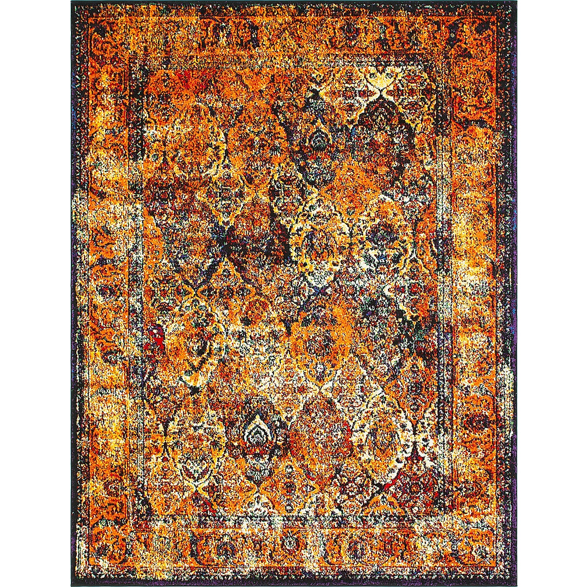 Unique Loom Rosso Collection Vintage, Traditional, Bohemian, Geometric, Border, Distressed, Southwestern Area Rug, 8 ft x 10 ft, Orange/Black