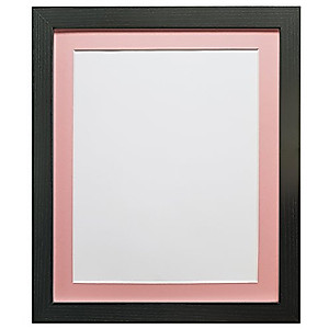 FRAMES BY POST H7 Picture Photo Frame, Black Ash with Pink Mount, 50 x 40 cm Image Size 16 x 12 Inch, Plastic Glass