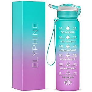 ELYPHINE 32/24 oz Water Bottles with Removable Straw & Time Marker, Motivational Sports Bottles with BPA Free Tritan Material, Leakproof Water Jug for Fitness