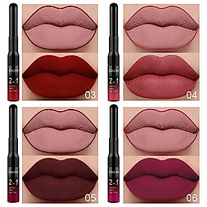 evpct 6Pcs Dark Red Mauve Purple Plum Matte Lip Stain Lip Liner and Lipstick Set Long Lasting Waterproof labiales matte mate larga duracion listip 24 hours a prueba de agua mate 24 horas originales