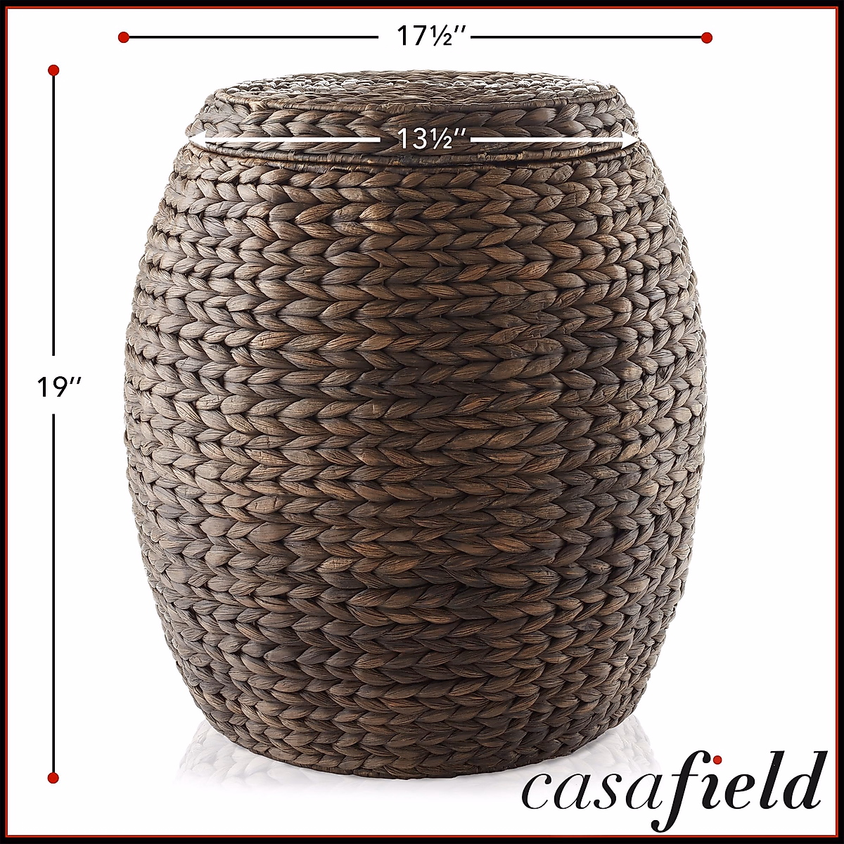 Casafield Round Storage Basket with Lid - Espresso, Handwoven Water Hyacinth Organizer for Laundry, Blankets, Plants, Bedroom, Living Room, Home Office