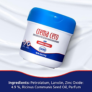 Crema Cero Diaper Rash Cream for Baby With Zinc Oxide – High-Strength Diaper Cream for Quick Relief and Protection – Hydrating and Soothing Baby Balm – 3.9oz