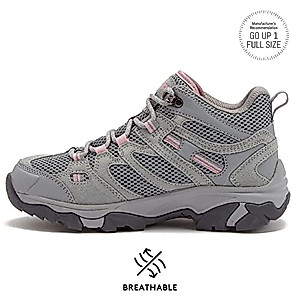 HI-TEC Apex Lite Mid WP Waterproof Hiking Boots for Women, Lightweight Outdoor and Trail Shoes - Medium Grey/Light Pink, 9.5 Medium