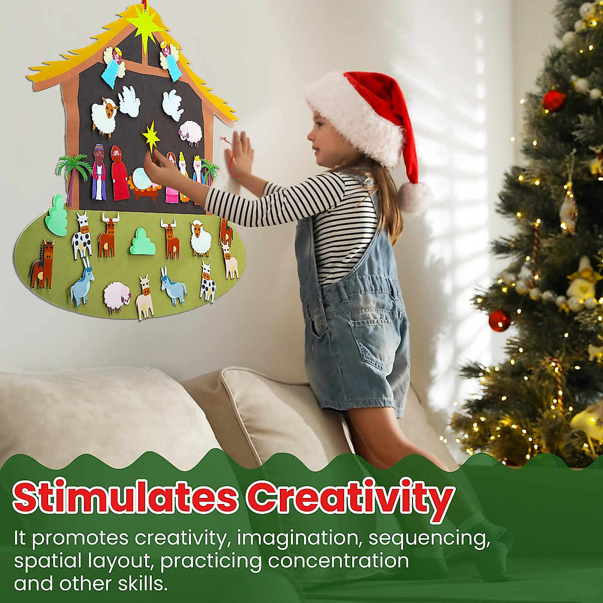 Enhon DIY Felt Christmas Tree Set, Felt Nativity Advent for Christmas with 29 Pcs Detachable Ornaments, Felt Christmas Tree, Christmas Door Wall Hanging Decor, Christmas Decor