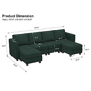 Belffin Modular U Shape Couch with Storage Ottoman Corduroy Sectional Couch with Chaise Convertible Modern Sectional Sofa Couch Dark Green