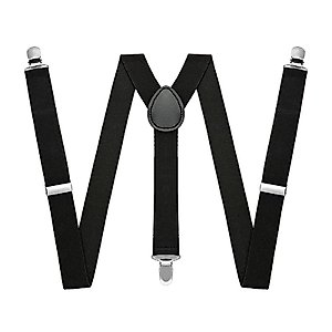 YOTOZU Elastic Adjustable Heavy Duty Suspenders Y Shaped Braces with Strong Clips for Trousers Clip On One Size Fits All Men and Women,Black