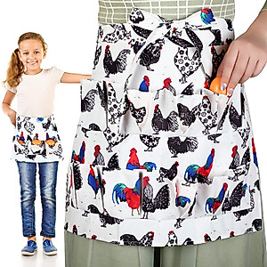 2 Pieces Chicken Egg Apron, Adult and Kid Size, 12 Deep Pockets Hen Duck Goose Eggs Holder Aprons Eggs Collecting Gathering Holding Apron for Farmhouse Kitchen Home Workwear