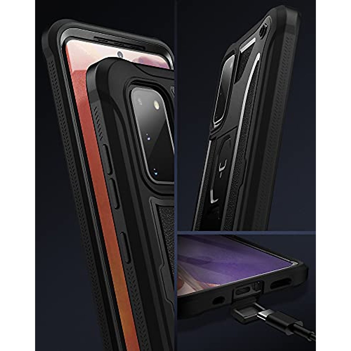 YOUMAKER Designed for Samsung Galaxy S20 5G Case with Built-in Screen Protector and Kickstand Shockproof Case Work with Fingerprint ID Military Grade Drop Tested Cover for S20 6.2 inch-Black