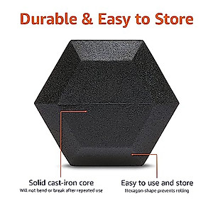 Amazon Basics Rubber Hex Dumbbell Hand Weight, 30 pound, Single, Black