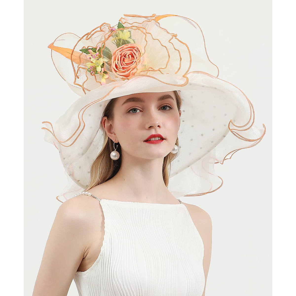 ORIDOOR Women Organza Fascinator Kentucky Hat Derby Floral Tea Party Wedding Hat B866 Beige …