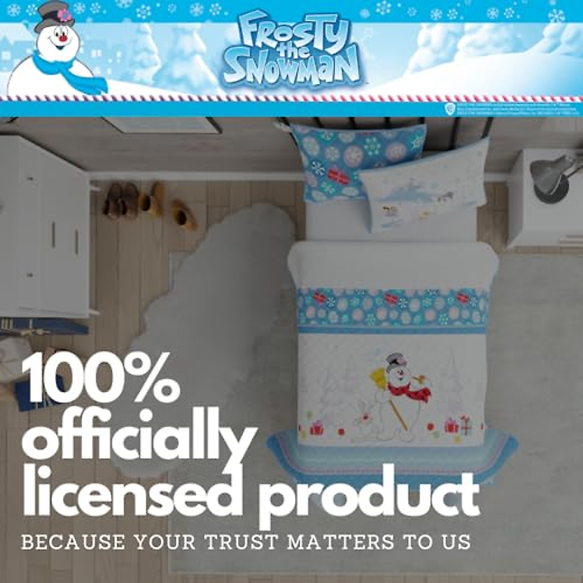 Franco Frosty The Snowman Holiday & Christmas Quilt Bedding Super Soft 2 Piece Pillow Sham and Quilt Set, Twin Size 68" x 86", (100% Officially Licensed Product)