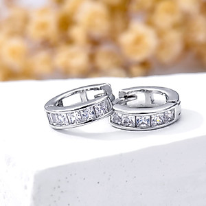 Huggie Earrings Sterling Silver Cubic Zirconia 15mm Hypoallergenic Hoop Earrings for Men Women