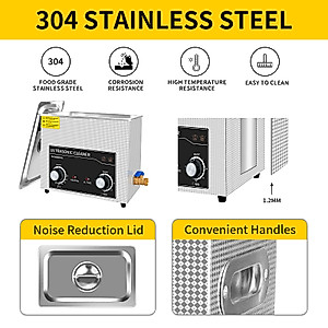 ACMESONIC Ultrasonic Cleaner 6Lfor Vinyl CD, (300W Heater,180W Ultrasonic) Ultrasonic Parts Cleaner with Heater Timer for Cleaning, Jewelry, Coins, Metal Small Parts, Circuit Board, Lab Tools, etc