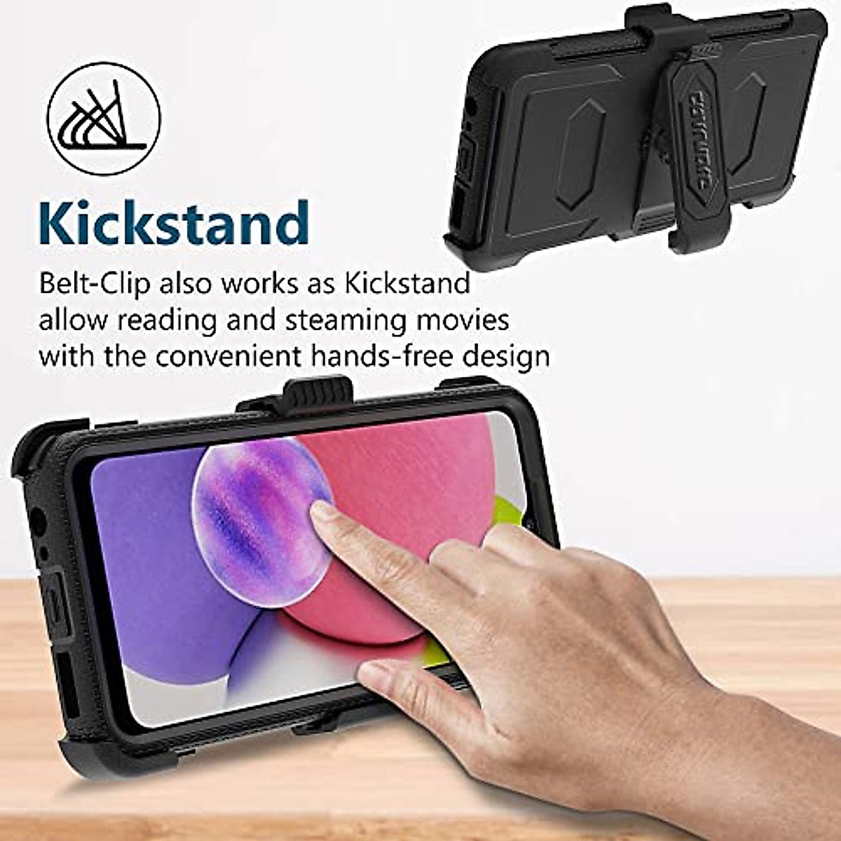 Covrware Aegis Series Case for Samsung Galaxy A03S, Full-Body Rugged Dual-Layer Shockproof Protective Swivel Belt-Clip Holster Cover with Built-in Screen Protector, Kickstand, Black