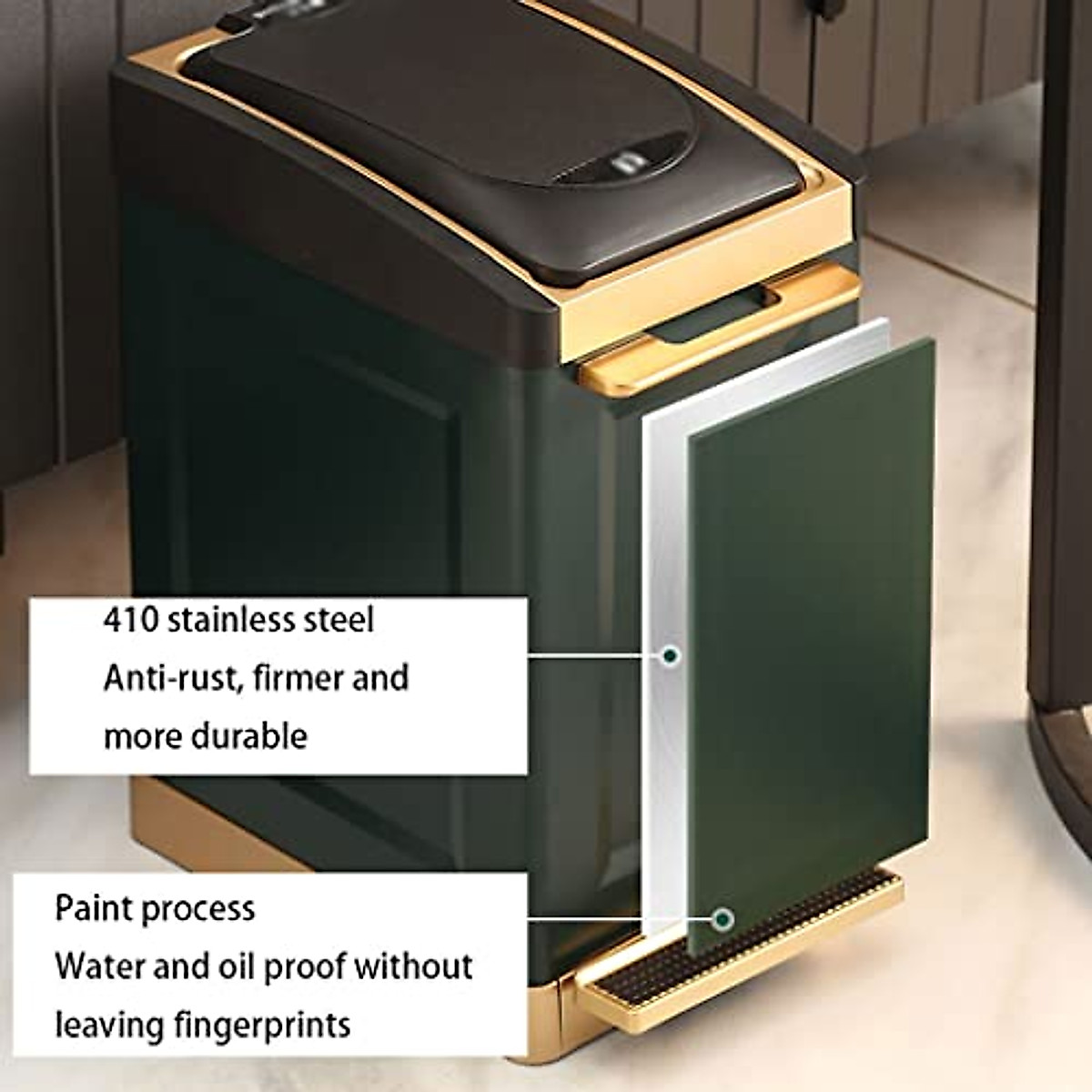 Trash Bin Trash Can Wastebasket Kitchen Trash Can, Pedal Bin with Lid, Garbage Can Trash Bin Stainless Steel Step Bin, Plastic Inner Bucket, Soft Closure Garbage Can Waste Bin (Color : OneColor, Siz