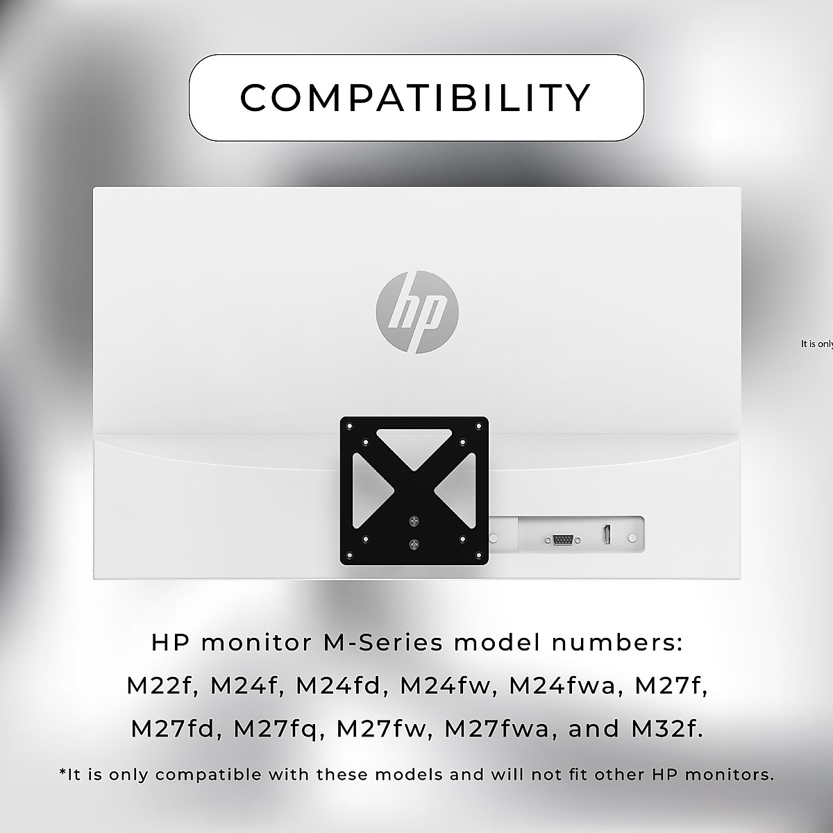 HumanCentric VESA Mount Adapter Compatible with HP M Series and 5 Series Monitors M22f M24f M24fd M24fw M24fwa M27f M27fd M27fq M27fw M27fwa and M32f 524sa 524sw 524sf 527sa 527sw 527sf and 532sf