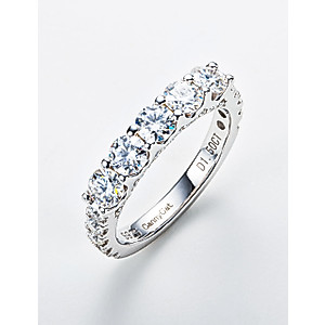 CannyCat 5 Stone Moissanite Half Eternity ring 4.0mm 2.1 CTTW Lab Created Diamond Wedding Band for Women VVS D color Moissanite Anniversary Engagement Eternity Bands Platinum Plated Silver Stacking