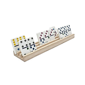SUTIMSHE Wooden Domino Racks Set of 4 Natural Domino Trays Holders Organizer for Mexican Train Chickenfoot and Other Domino Games - Dominoes NOT Included