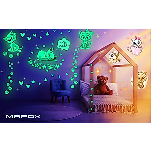 Glow in The Dark Cat Stickers with Dog and Fish, Wall Decals Sticker for Kids Bedding Room, Great for Birthday Gift Glowing Cat for Girls and Boys