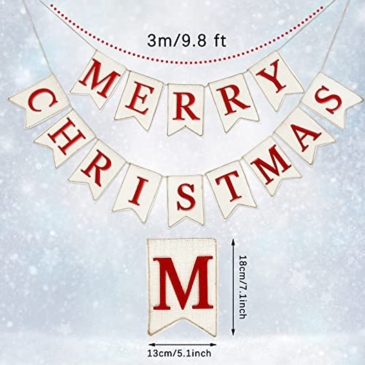 Whaline Christmas Burlap Banner Felt Merry Christmas Banner Pre-Assembled White Red Xmas Bunting Garland Celebration Hanging Decorations for Christmas Party Supplies Home Decoration