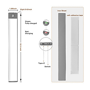 LEPOTEC 54 LED Under Cabinet Light, Pantry Light for Mom, 2500mah Rechargeable Wireless Motion Sensor Closet Light, Ultra Thin, Glare-Free Lighting for Removable Paste Anywhere (2 Pack)